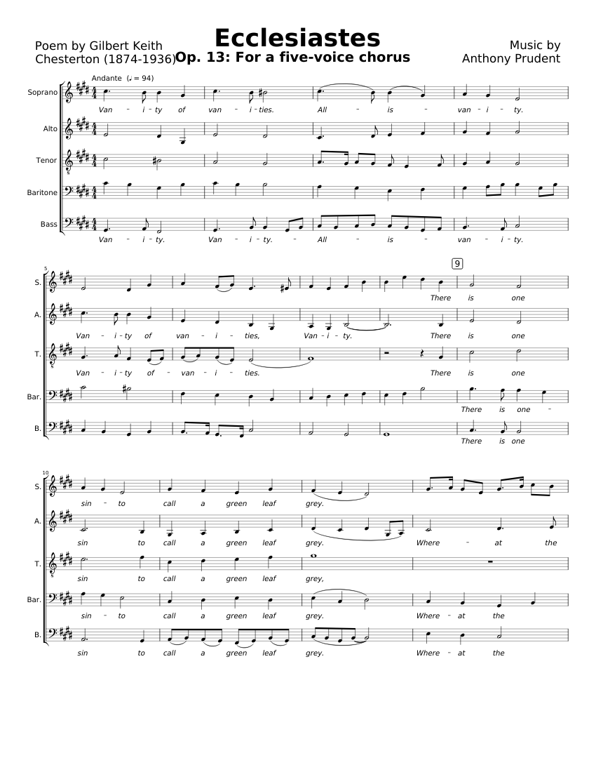 Ecclesiastes (Choral) Sheet music for Soprano, Alto, Tenor, Bass voice ...