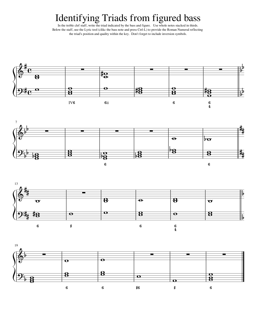 Identifying Triads from figured bass Sheet music for Piano (Solo ...