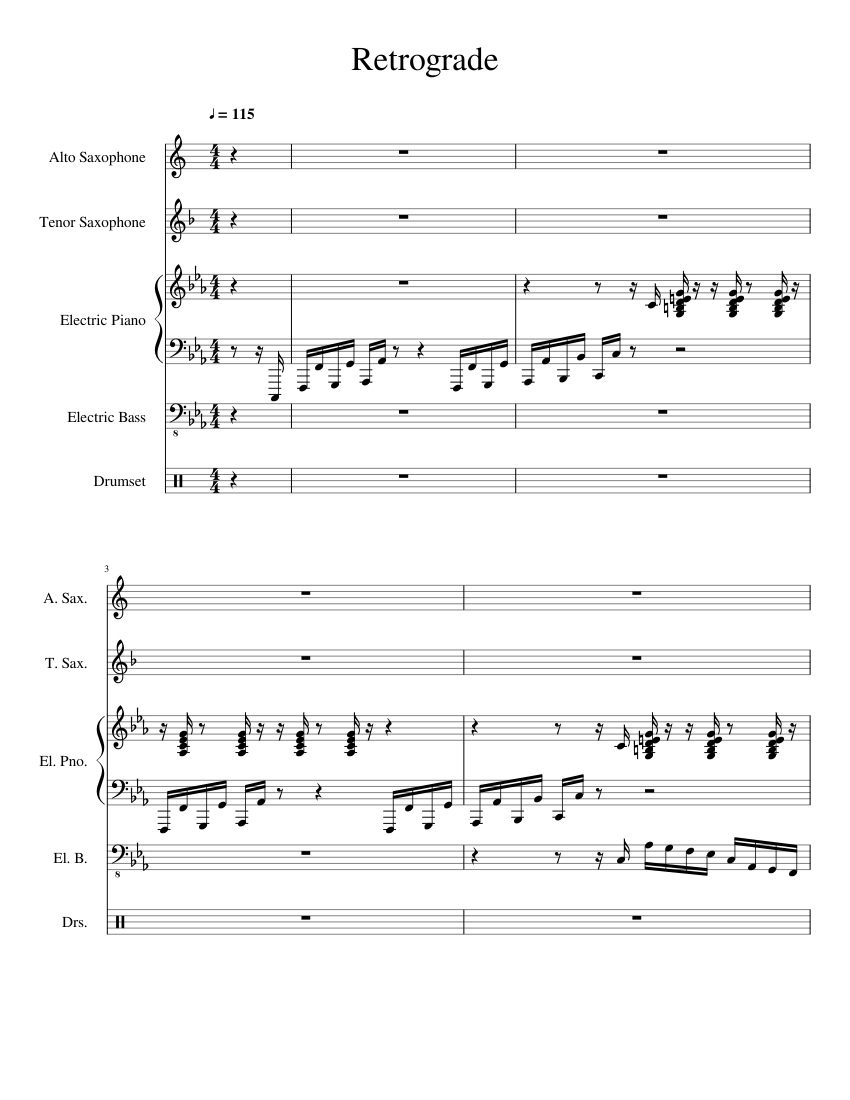 Darryl Reeves - Retrograde Sheet Music for Piano, Saxophone alto, Saxophone tenor, Bass guitar ...
