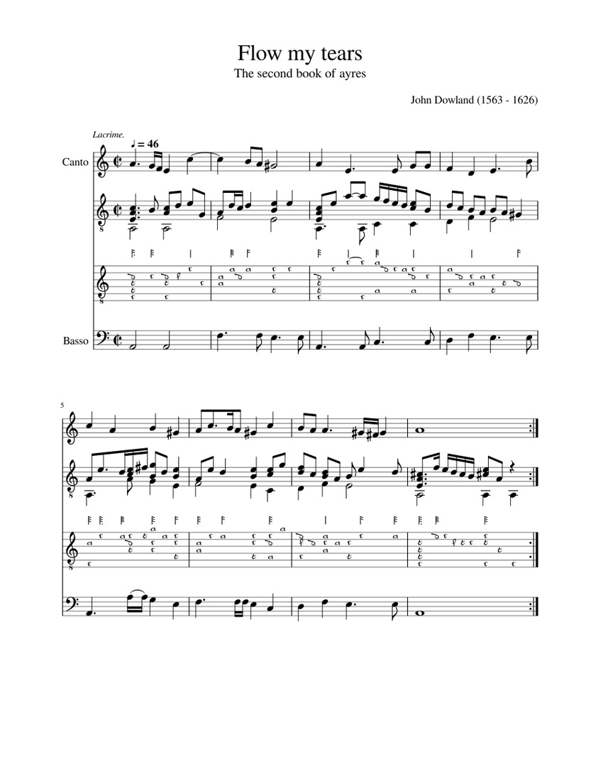 John Dowland: Flow my tears Sheet Music and Tab for Soprano, Bass voice ...