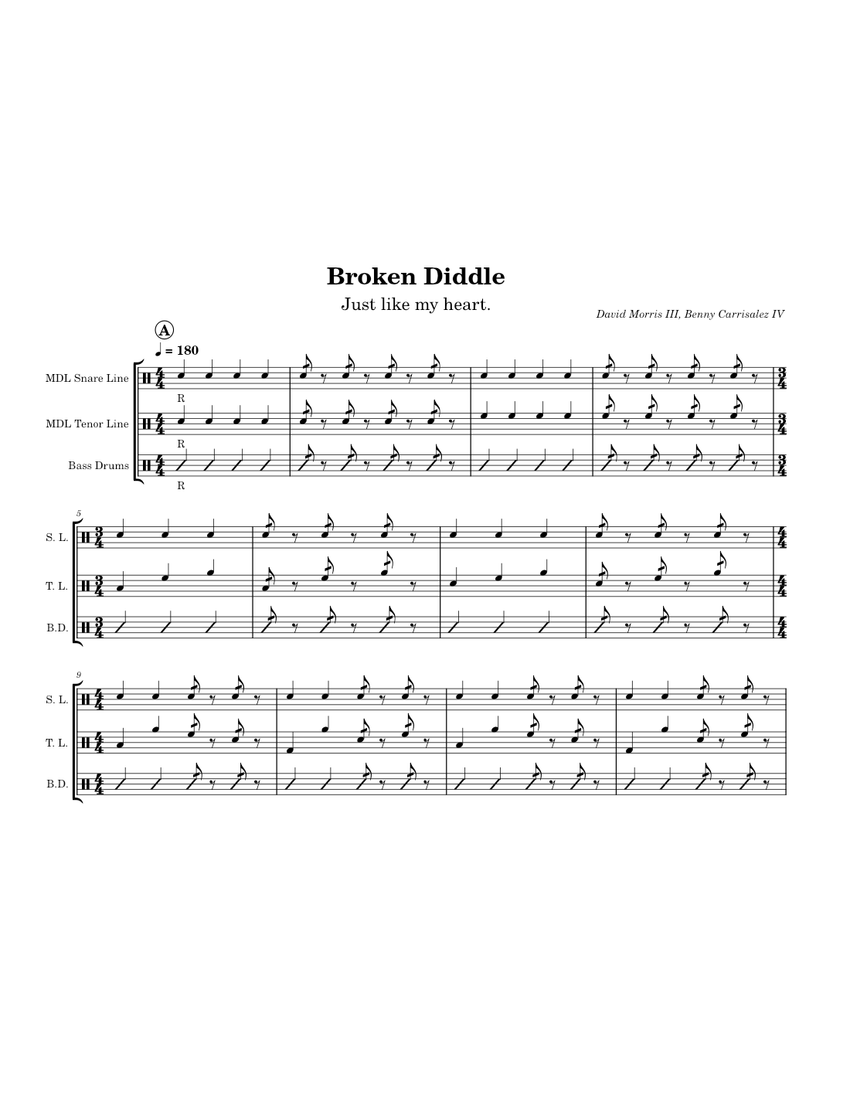 Broken Diddle Sheet music for Snare drum, Tenor drum, Bass drum ...