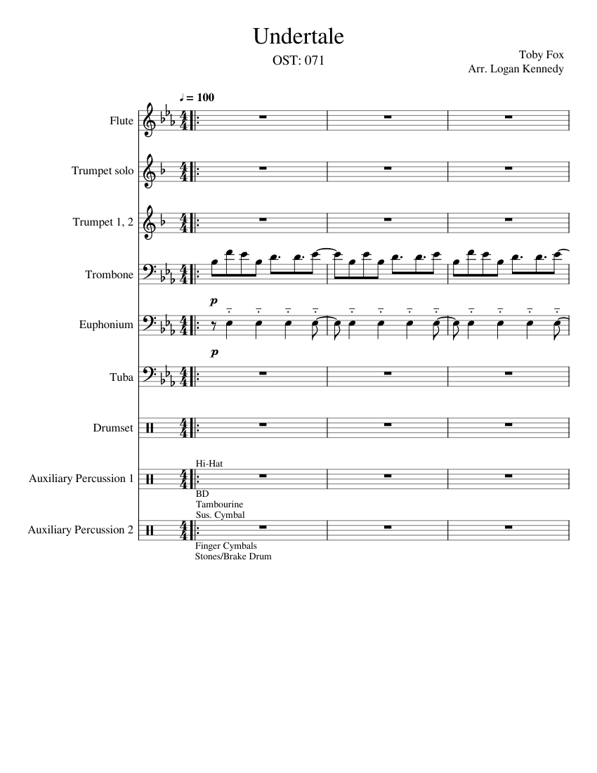 Undertale OST 071 Sheet music for Trombone, Euphonium, Tuba, Flute ...