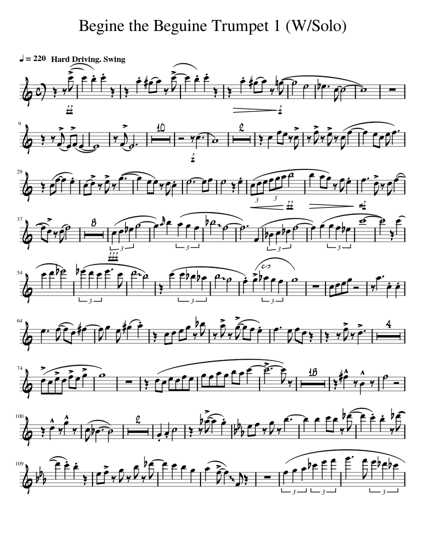 Begine The Beguine Trumpet 1 transcription with Doc Severensen Solo Sheet Music for Trumpet in b ...