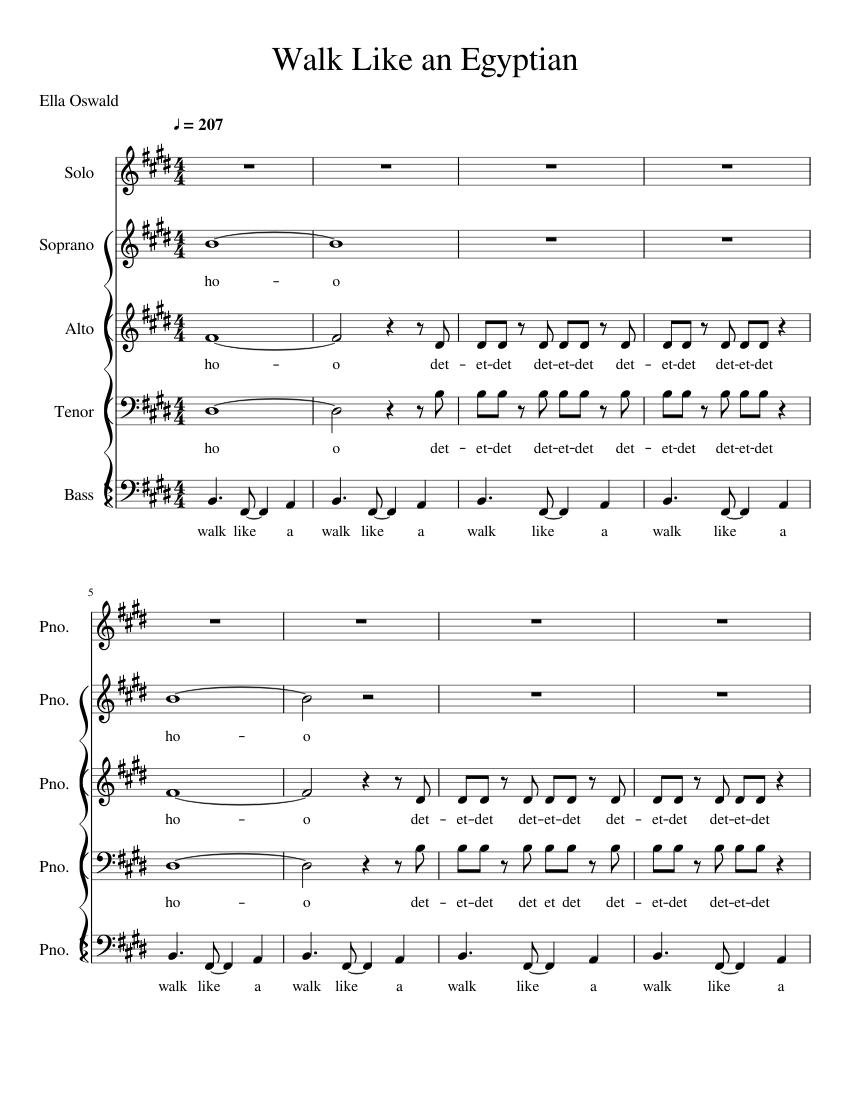 Walk Like an Egyptian project Sheet Music for Piano (Mixed Quartet ...