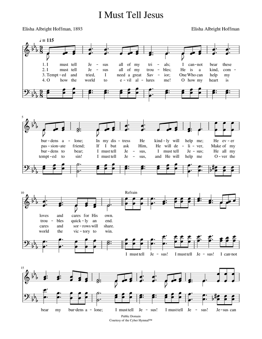 I must tell jesus - Elisha A. Hoffman Sheet Music for Piano (Piano Duo ...