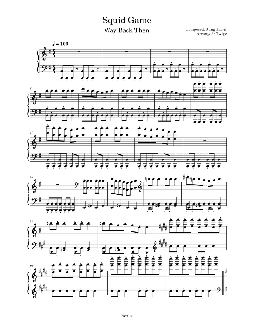 Squid Game - Way Back Then Sheet music for Piano (Solo) | Musescore.com