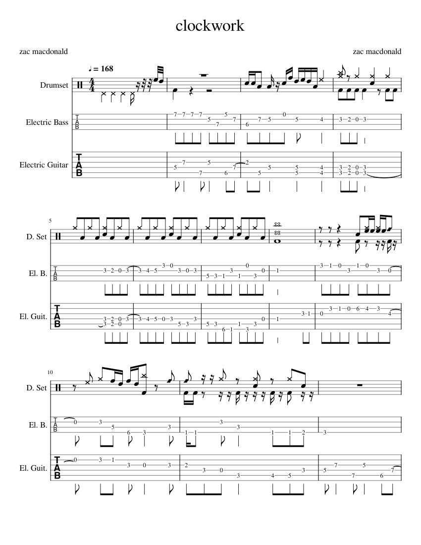 Clockwork song Sheet music for Guitar, Bass guitar, Drum group (Concert ...