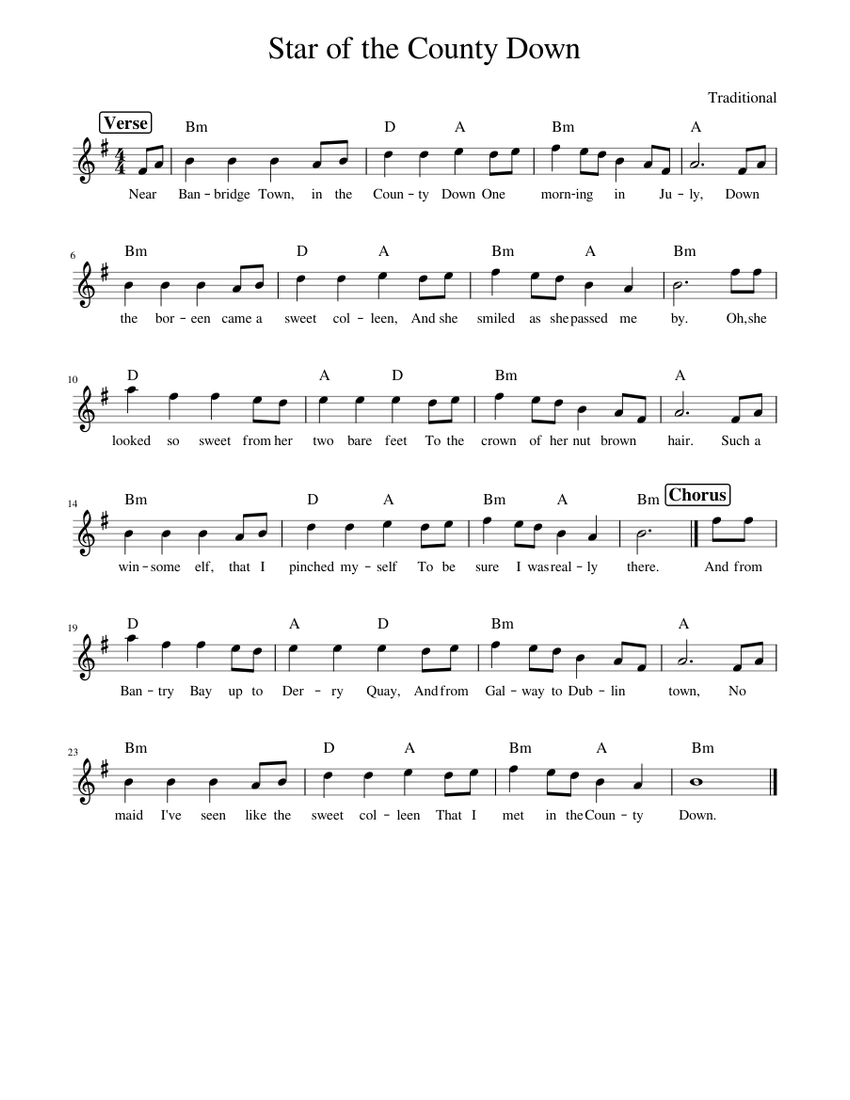 Traditional music - Star of the County Down Sheet music for Piano (Solo ...