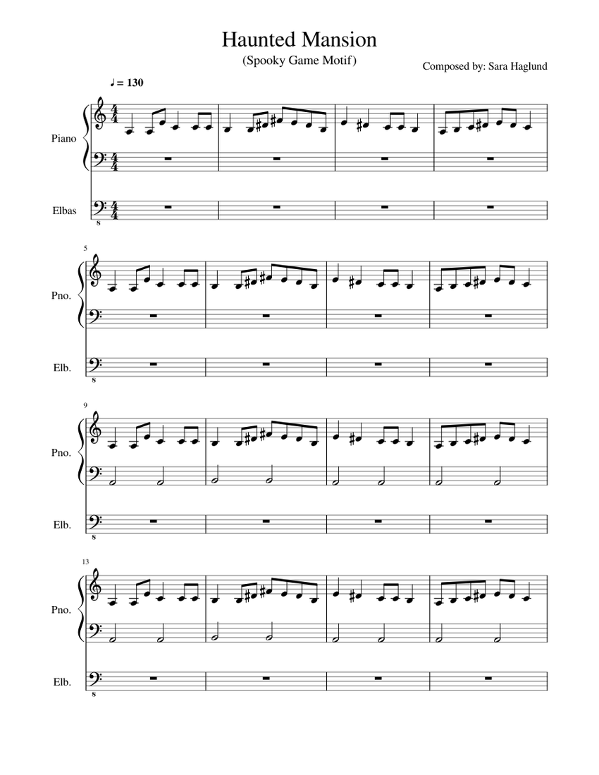 Haunted Mansion Sheet music for Piano, Bass guitar (Mixed Duet ...