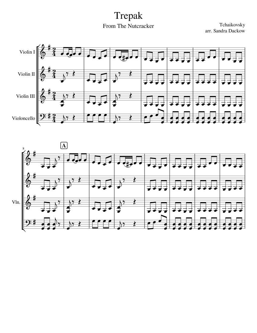 Russian Dance (Trepak) from the Nutcracker Sheet Music for Violin ...