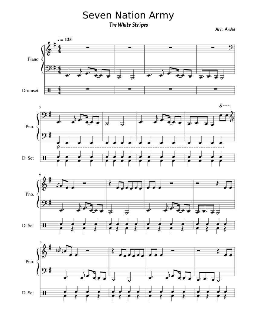 Seven Nations Army [Arrangement by Andee] Sheet music for Piano, Drum ...