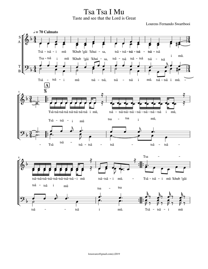 Tsa_Tsa_I_Mu Sheet music for Female, Male (SATB) | Musescore.com