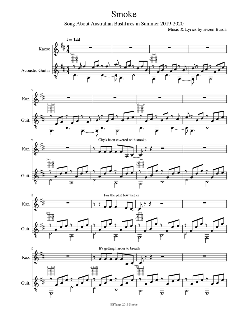 Smoke Sheet music for Kazoo, Guitar (Piano-Voice-Guitar) | Musescore.com