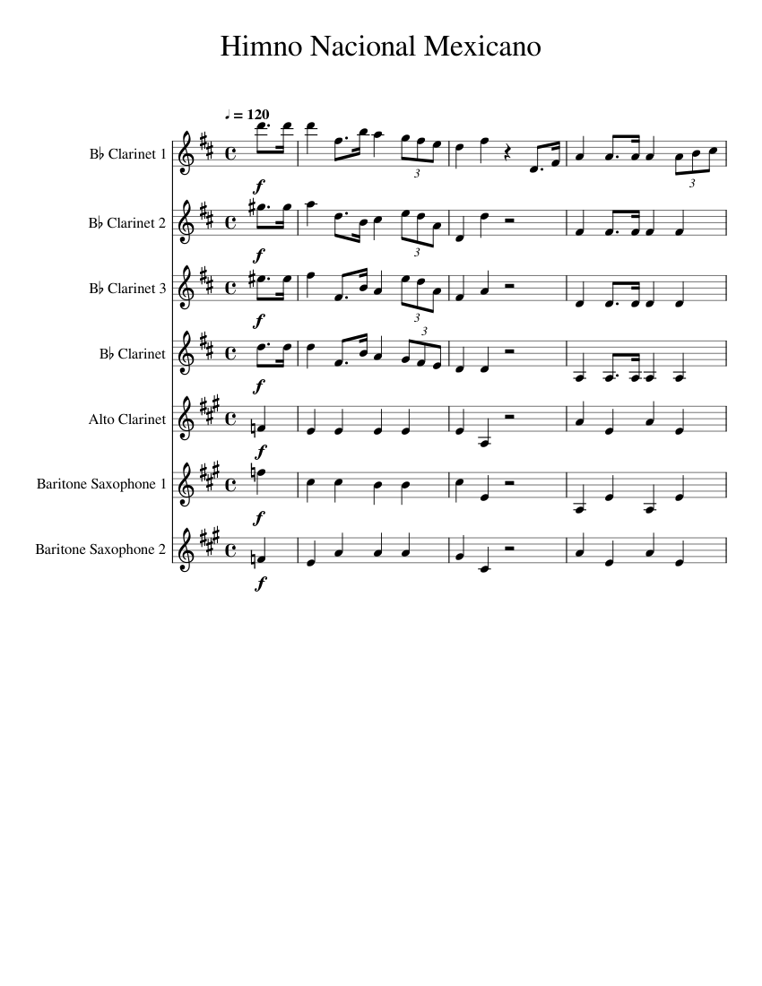 Himno Nacional Mexicano Sheet music for Clarinet in b-flat, Saxophone ...