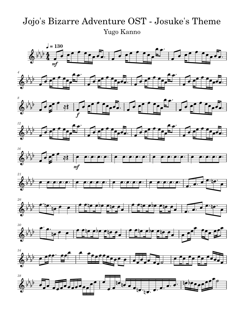 Jojo's Bizarre Adventure OST - Josuke's Theme Sheet Music for Flute ...