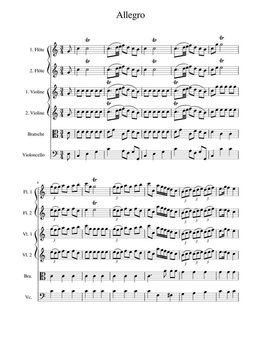 Allegro Sheet music for Flute, Violin, Viola, Cello (Mixed Ensemble ...