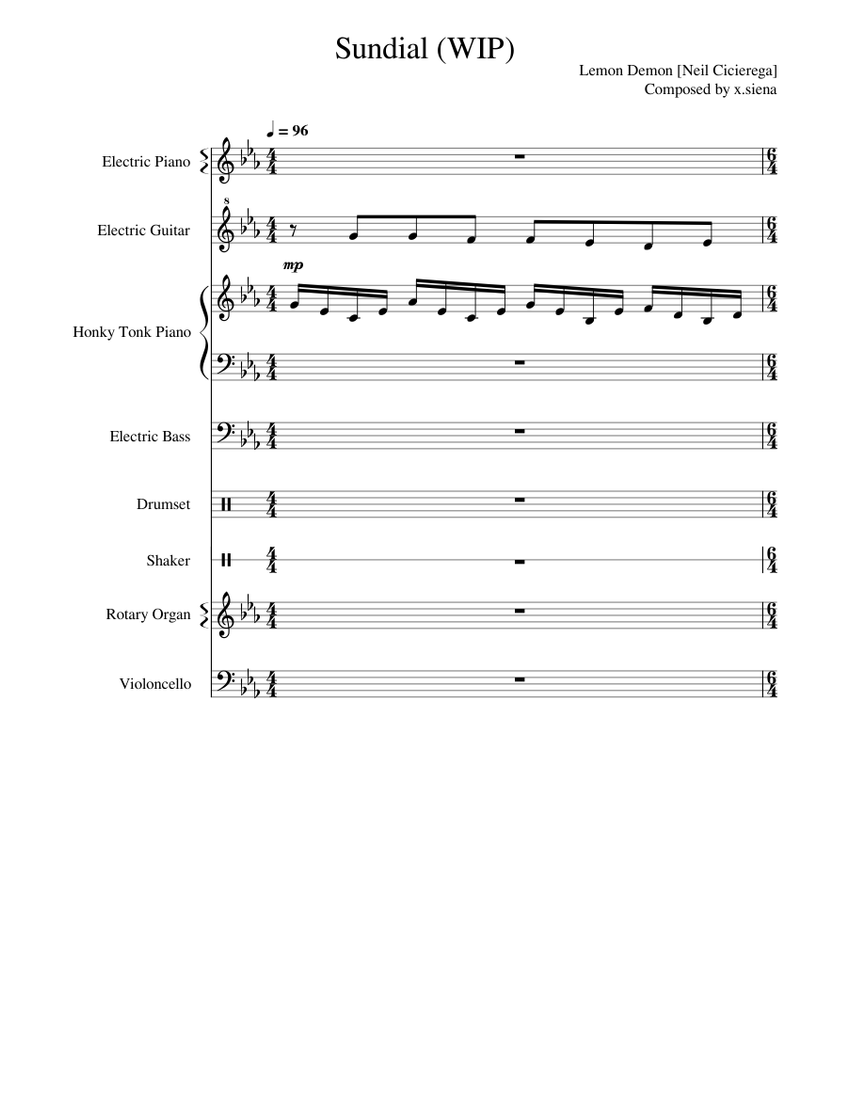 Sundial – Lemon Demon [WIP] Sheet music for Piano, Organ, Cello, Guitar ...