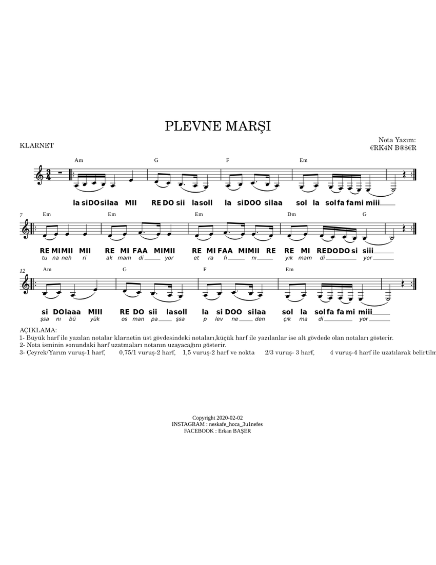 PLEVNE MARŞI klarnet Sheet Music for Woodwinds (other) (Solo ...