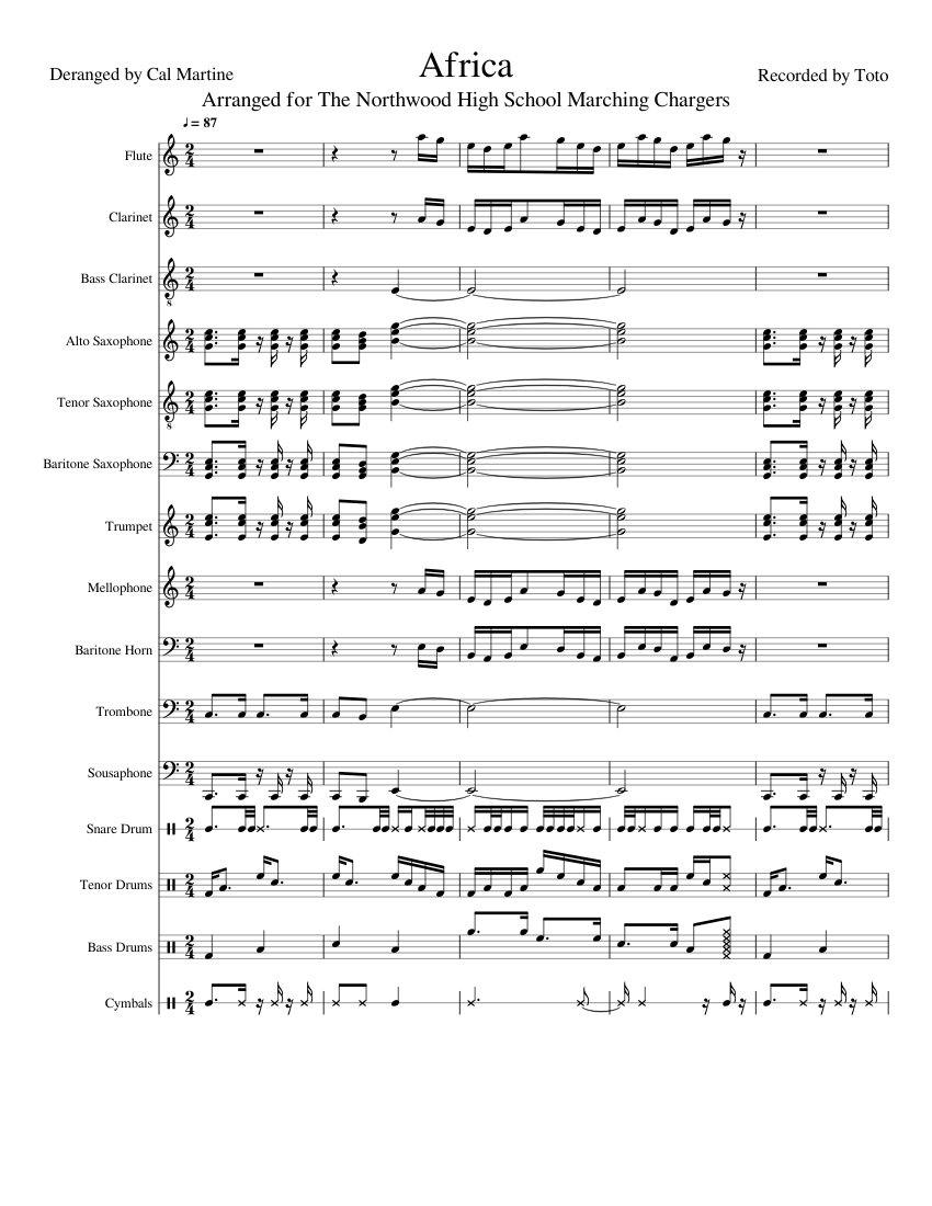 Africa Marching Band Arrangement Sheet music for Trombone, Mellophone ...