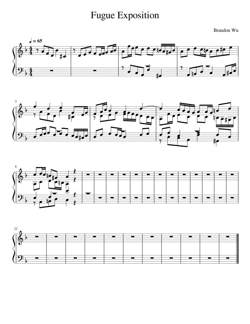 Fugue Exposition Sheet Music for Piano (Solo) Easy | MuseScore.com