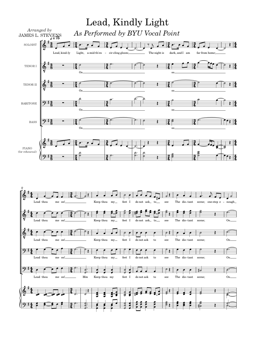 BYU Vocal Point - Lead, Kindly Light Sheet Music for Piano, Tenor, Bass ...