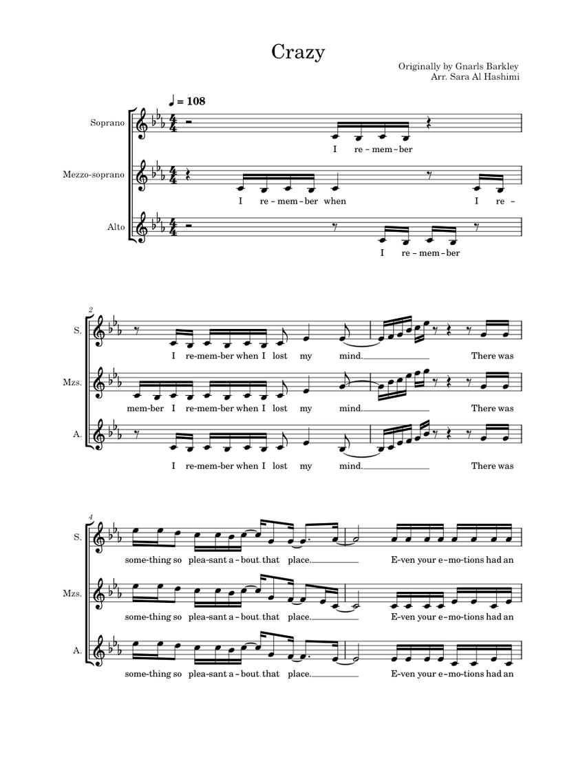 Crazy Sheet music for Soprano, Alto, Mezzo soprano (A Capella ...