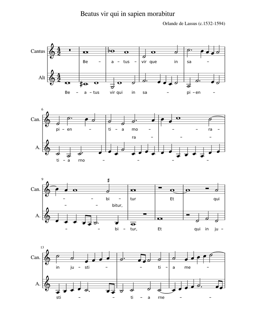 Orlando di Lassus - Beatus Vir Sheet Music for Alto, Drum group (Choral ...