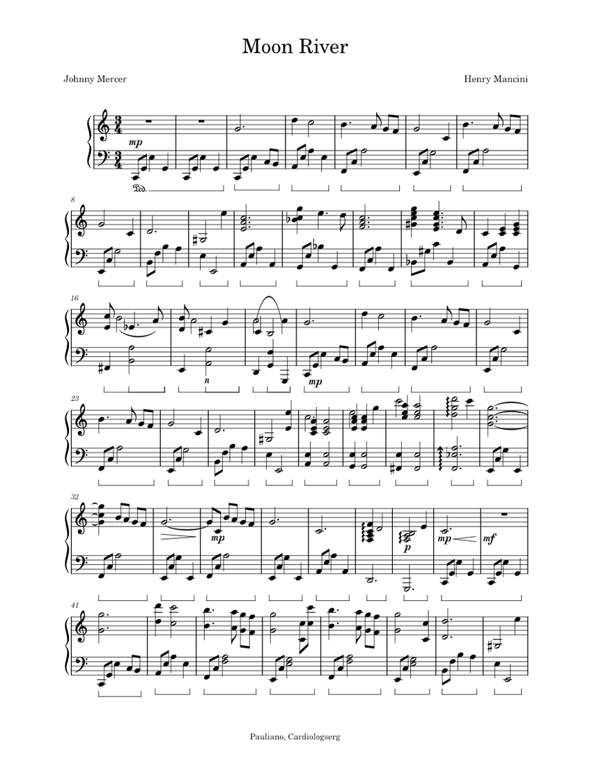 Moon River piano Sheet music for Piano (Solo) | Musescore.com