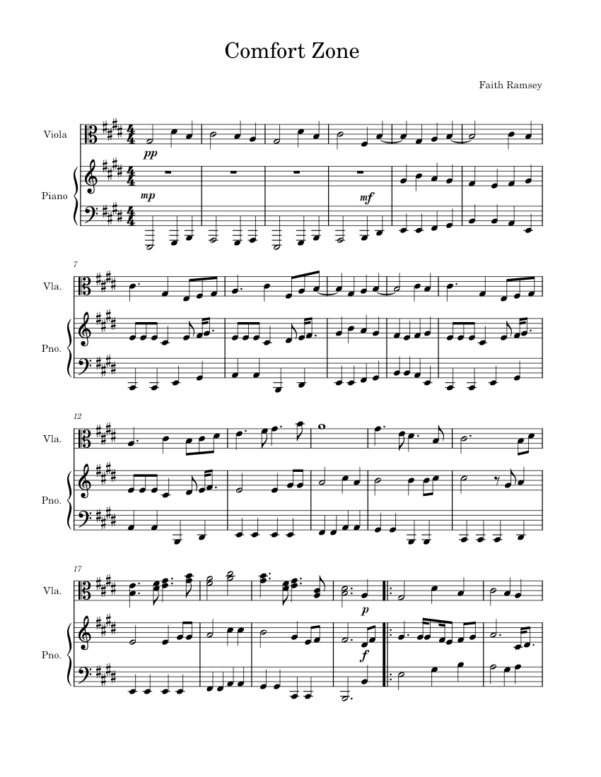 Comfort Zone Sheet music for Piano, Viola (Mixed Duet) | Musescore.com