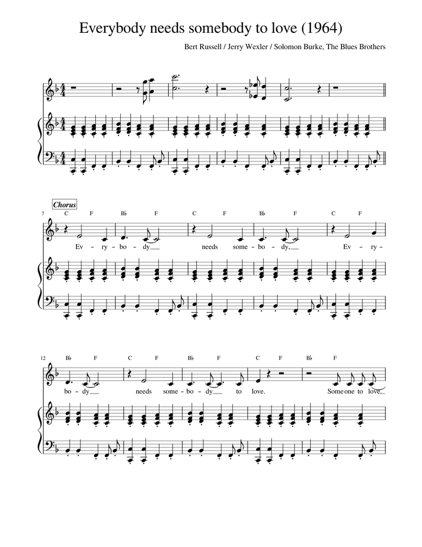 Everybody needs somebody to love Sheet Music with Chords for Piano ...