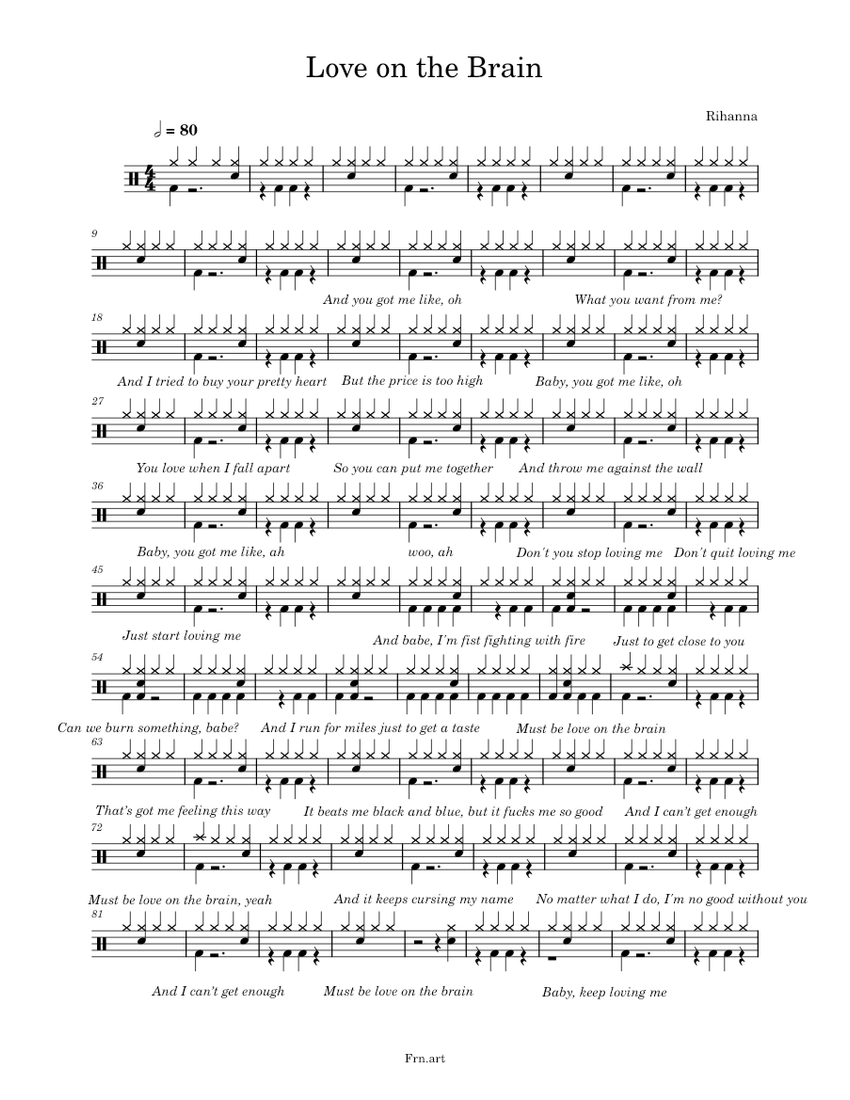 Love on the brain – Rihanna - bateria/drum Sheet Music for Drum group ...