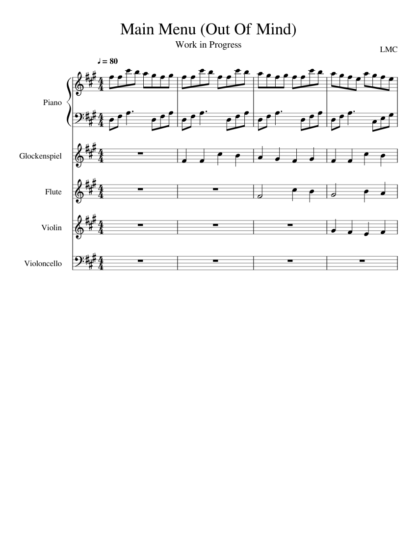 Main Menu (Out Of Mind) Sheet music for Piano, Flute, Glockenspiel ...