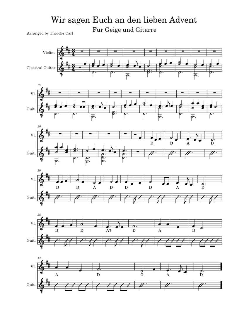 Wir sagen euch an den lieben Advent – Theophil Rothenberg - Violin and ...