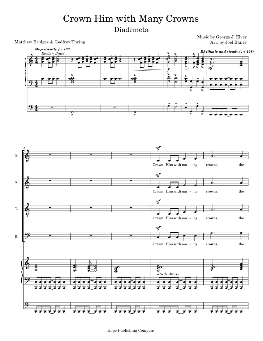 Crown Him With Many Crowns – George J. Elvey, Matthew Bridges Sheet ...