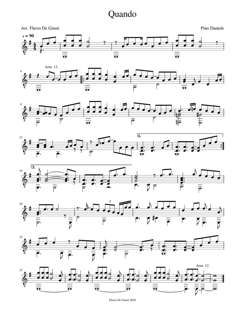 Quando, Pino Daniele Sheet Music for Guitar (Solo) | MuseScore.com