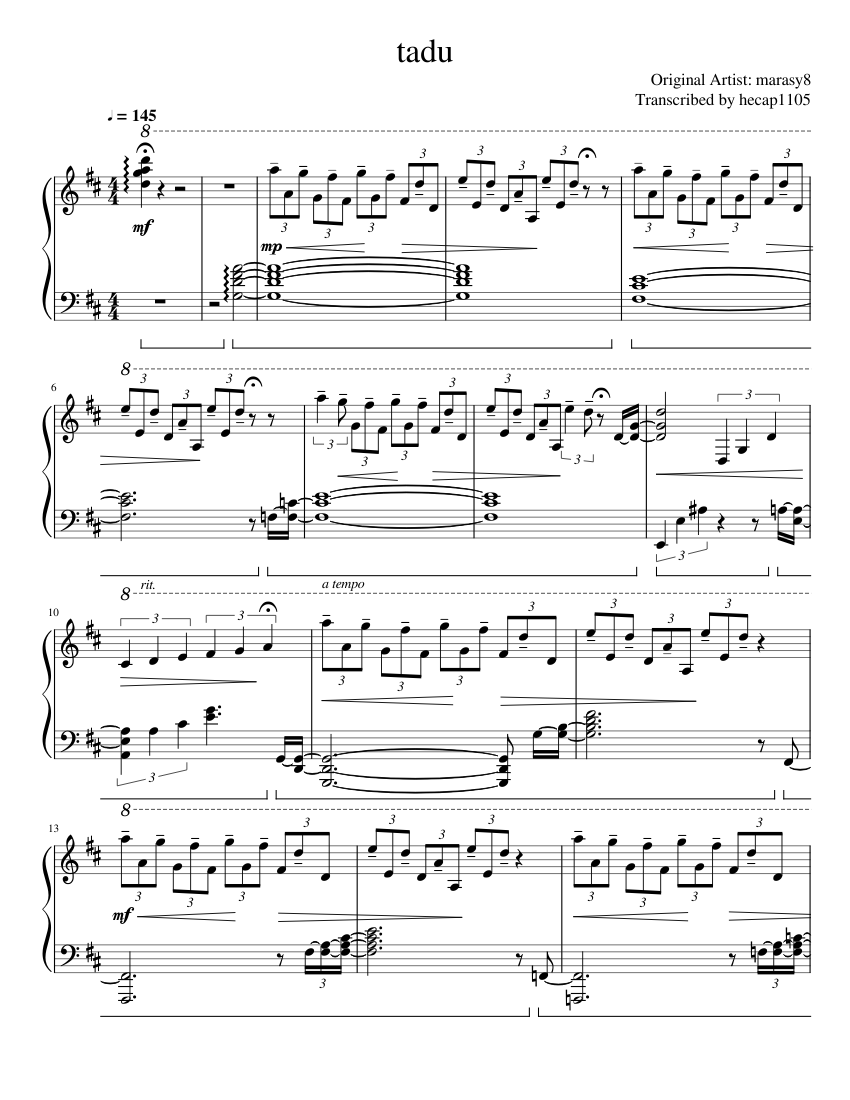 tadu Sheet Music for Piano (Solo) | MuseScore.com