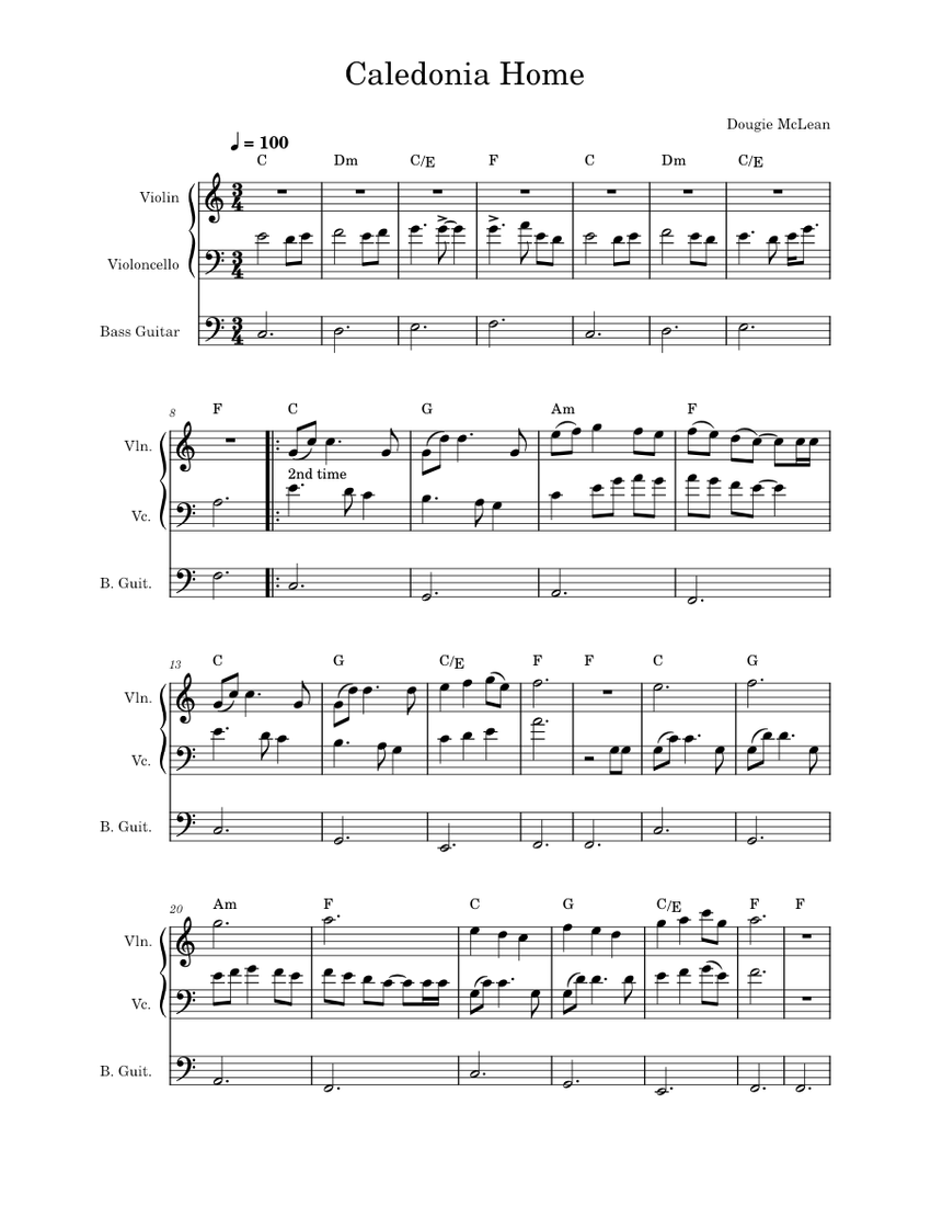 Caledonia – Dougie MacLean Sheet Music with Chords for Violin, Cello ...