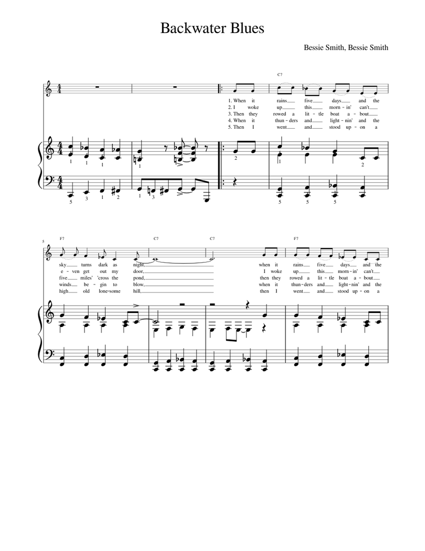 Backwater Blues Sheet Music with Chords for Piano (Solo) | MuseScore.com