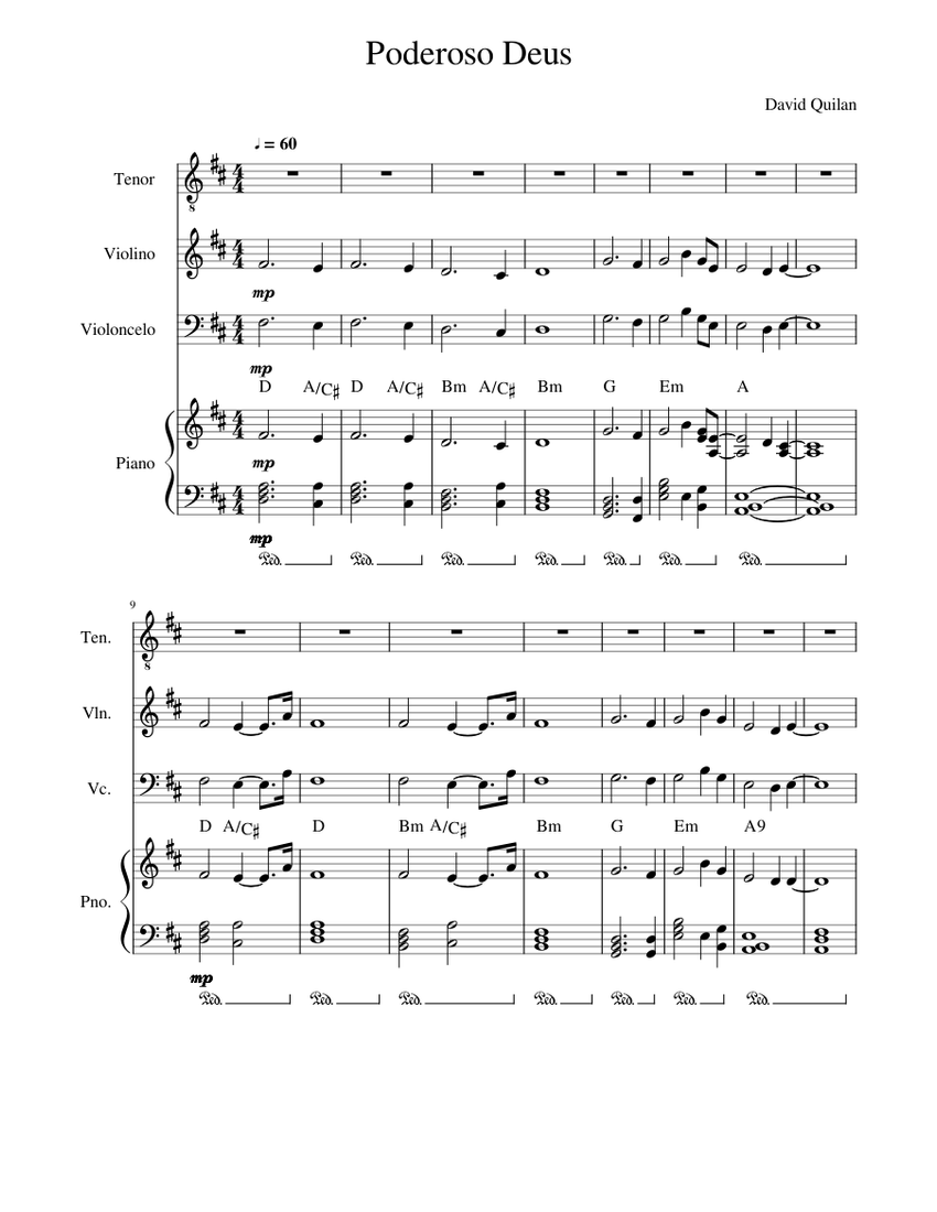 Poderoso Deus Sheet music for Piano, Tenor, Violin, Cello (Mixed ...