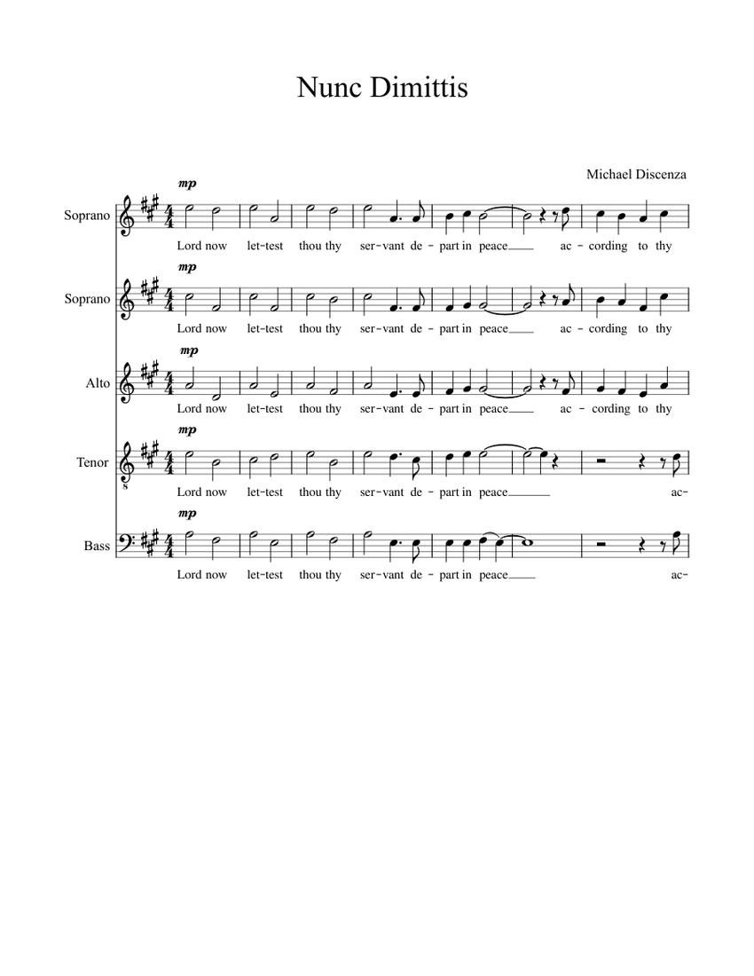 Nunc Dimittis Sheet music for Soprano, Bass guitar (Church Choir ...
