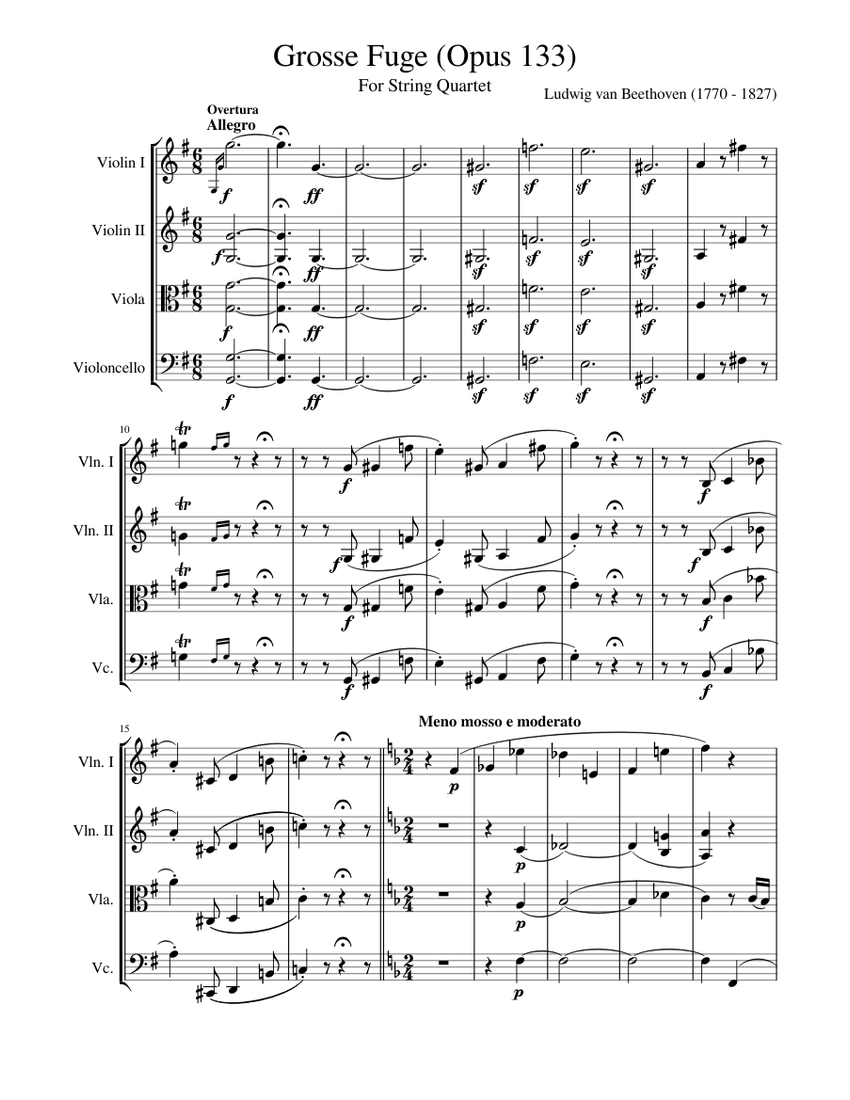 Grosse Fuge Opus 133 Sheet Music for Violin, Viola, Cello (String ...