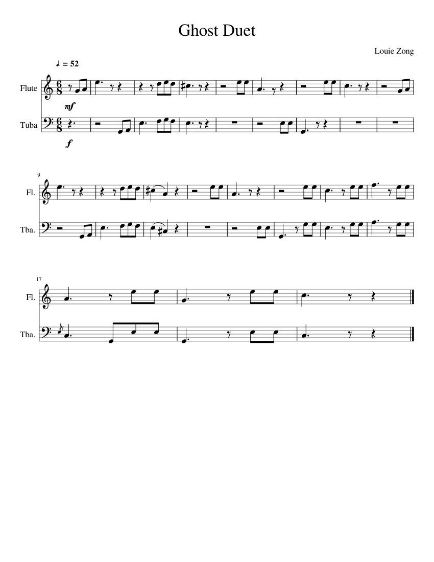 Ghost Duet Sheet Music for Tuba, Flute (Mixed Duet) | MuseScore.com