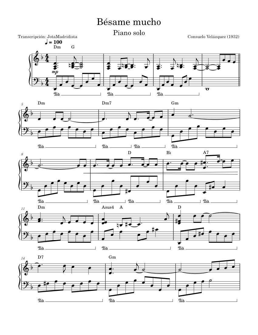 Besame mucho – Consuelo Velazquez Bésame mucho Sheet Music with Chords ...