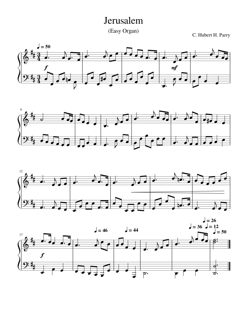 Jerusalem - Parry (Easy Organ) Sheet Music for Organ (Solo) | MuseScore.com