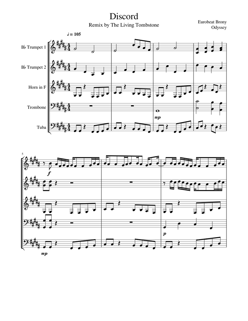 Discord Brass Quintet Sheet music for Trombone, Tuba, Trumpet in b-flat ...