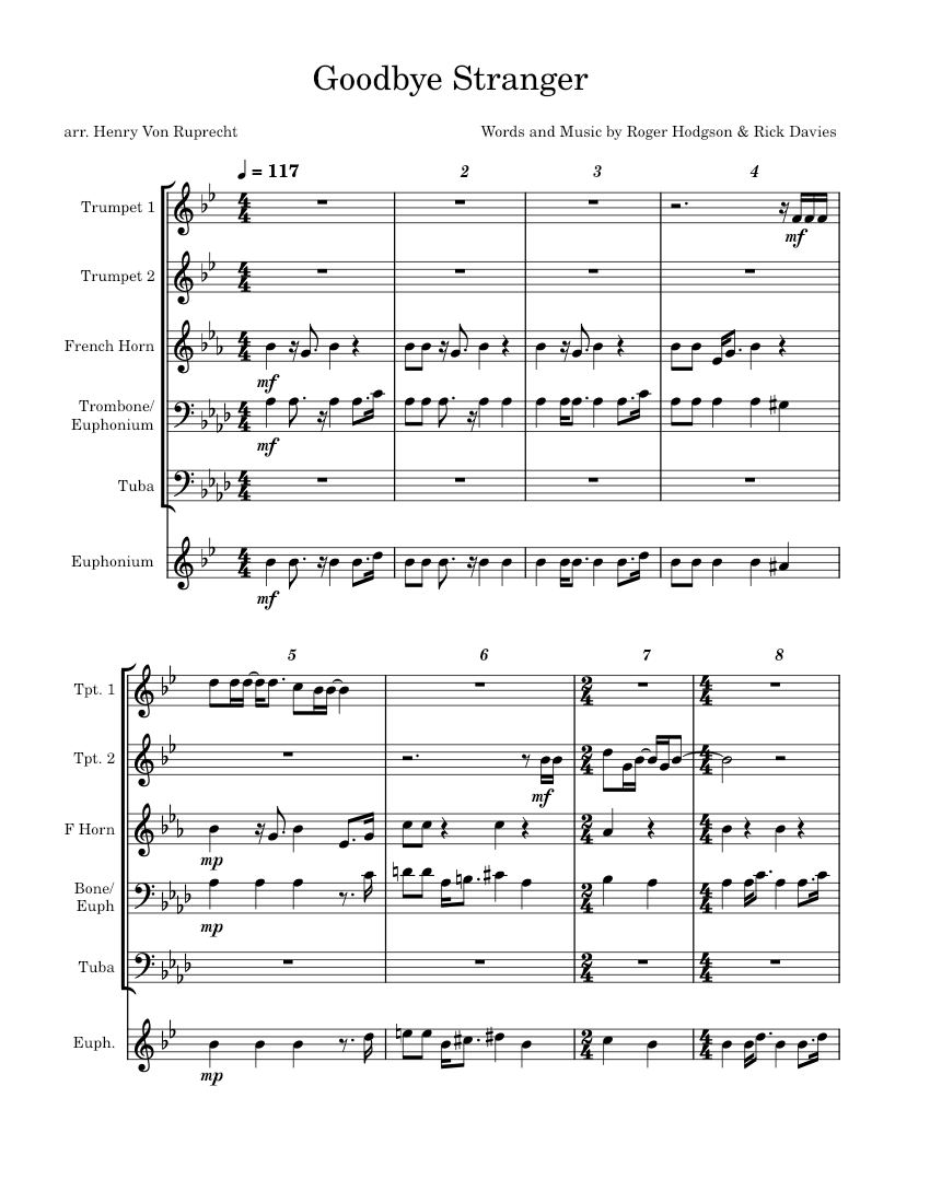 Goodbye stranger – Supertramp Sheet Music for Trombone, Euphonium, Tuba ...