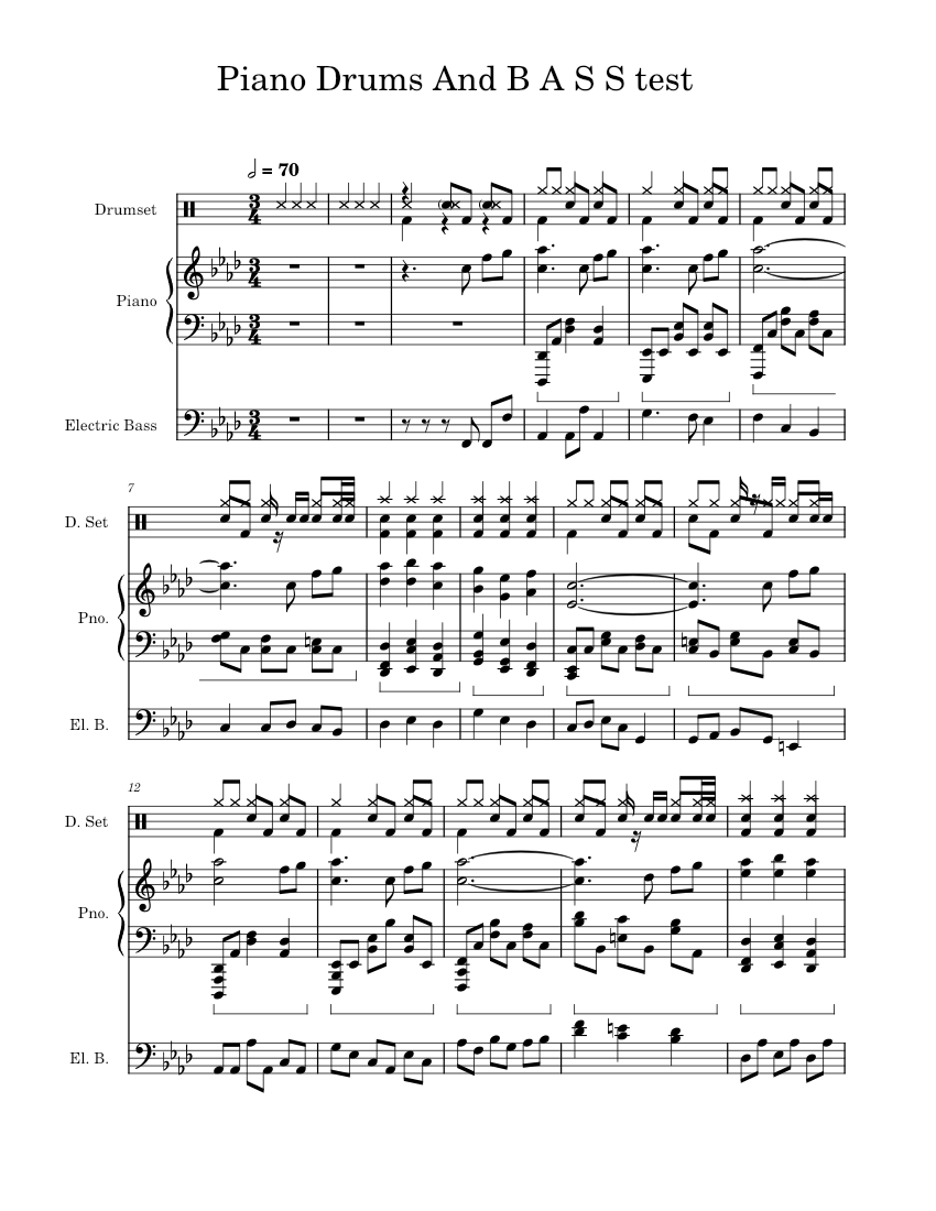 25 || Piano Drums And B A S S test Sheet music for Piano, Bass guitar ...
