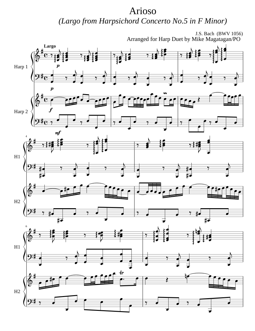Arioso (Largo from Harpsichord Concerto No.5 in F Minor) Sheet music ...