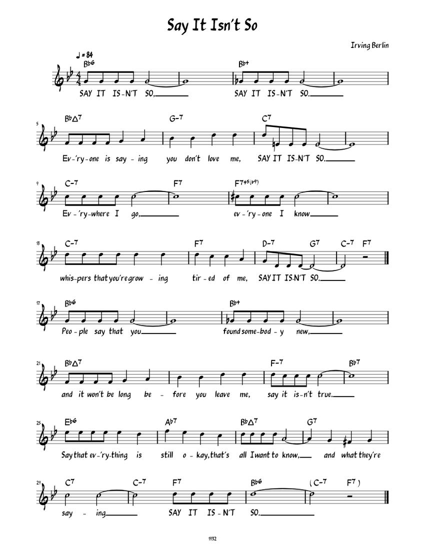 Say It Isn't So (Lead sheet with lyrics ) Sheet Music for Vocals (Solo ...