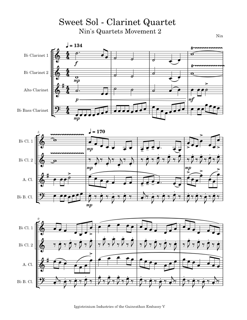 Sweet Sol Sheet music for Clarinet in b-flat, Clarinet bass, Clarinet ...